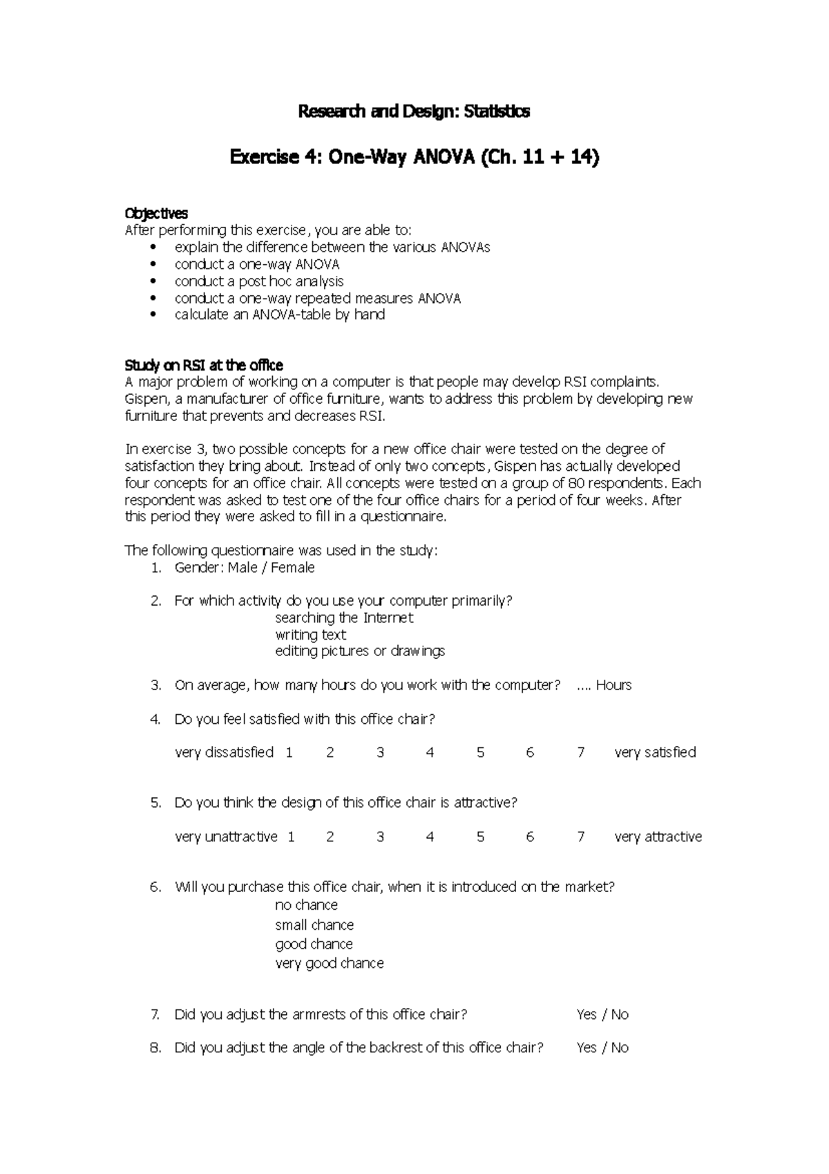 Exercise 4 - Research and Design: Statistics Exercise 4 : One-Way ANOVA ...
