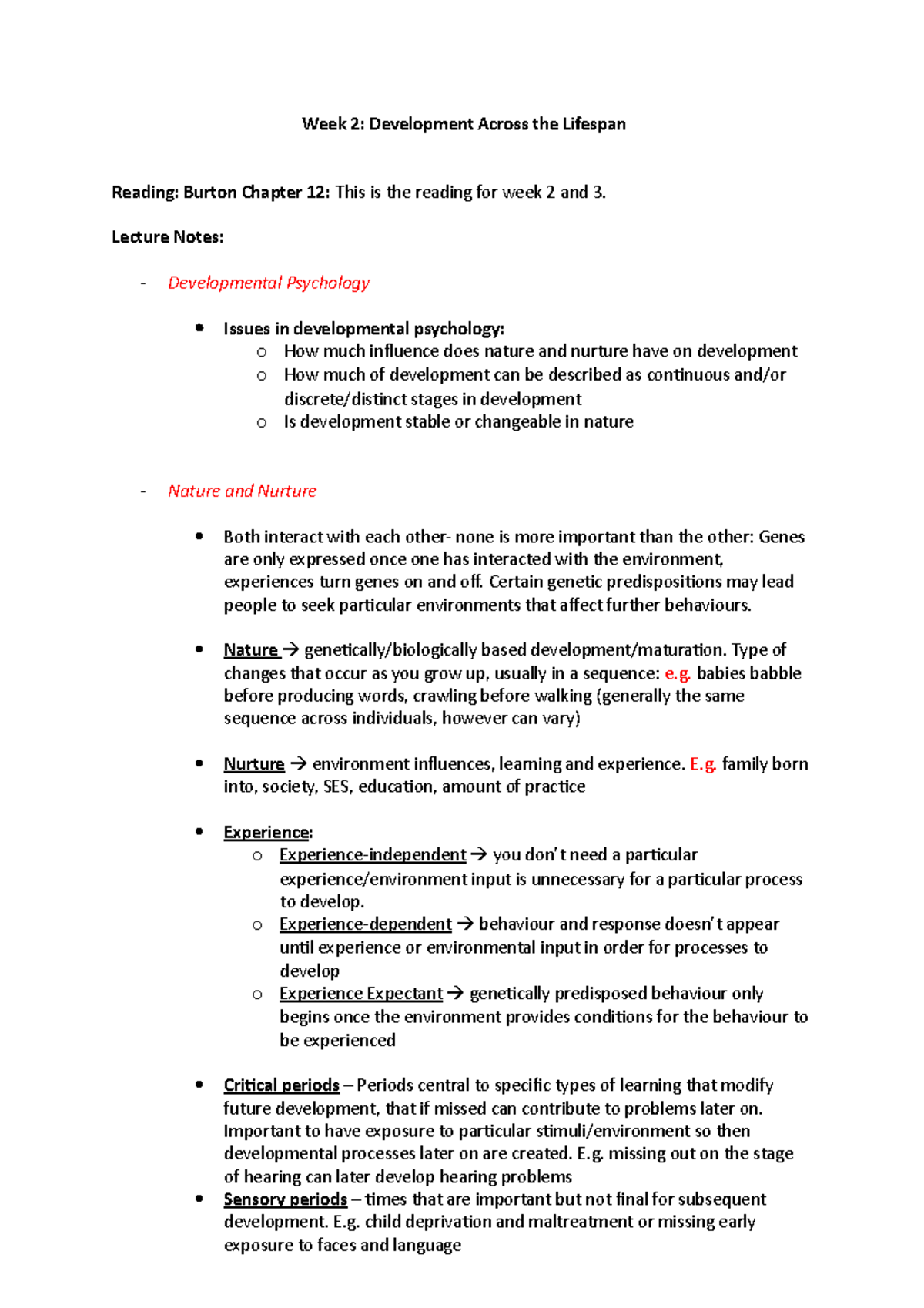 Notes- Development of Lifespan - Week 2: Development Across the ...