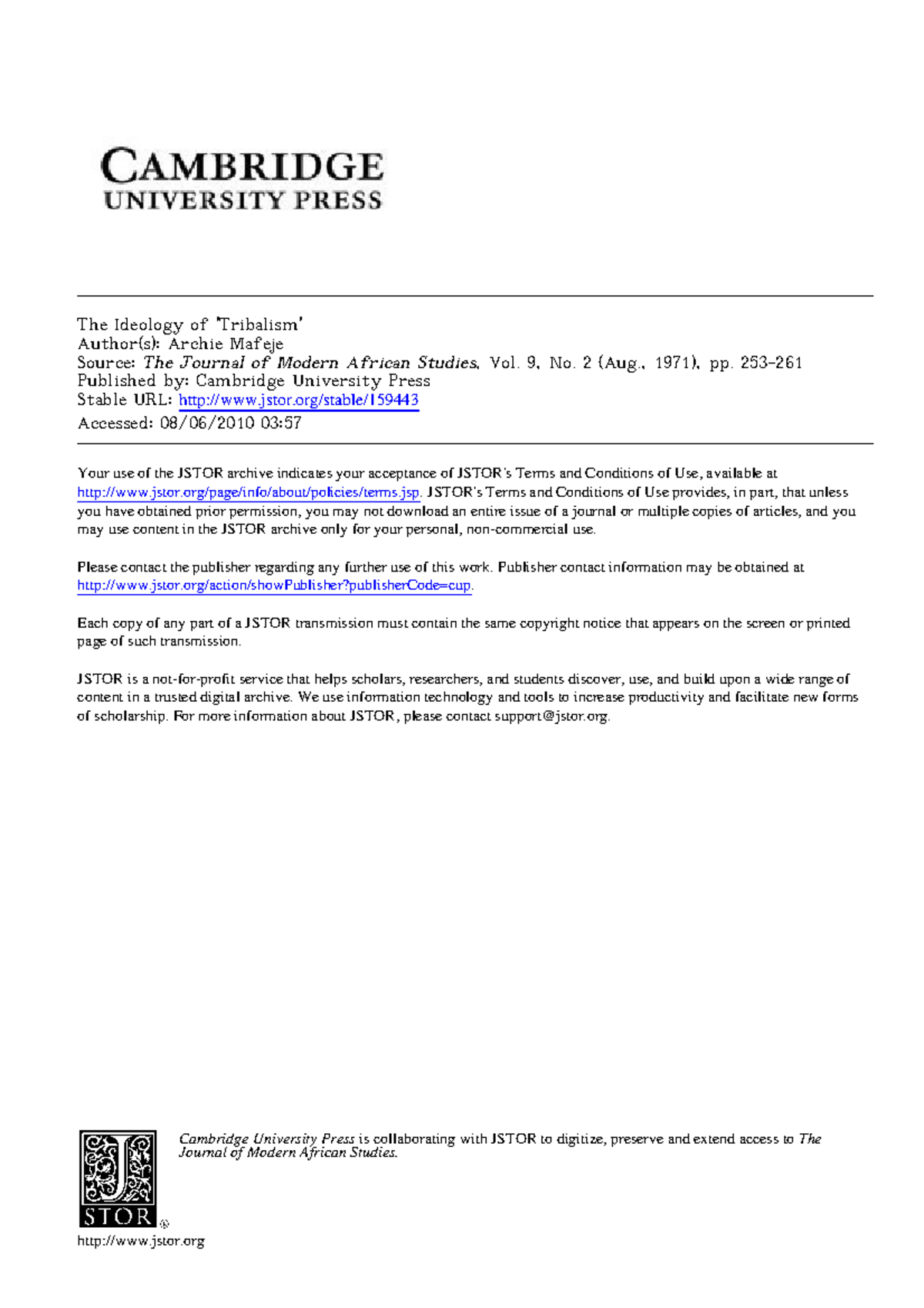 The Ideology of Tribalism - The Ideology of 'Tribalism' Author(s ...