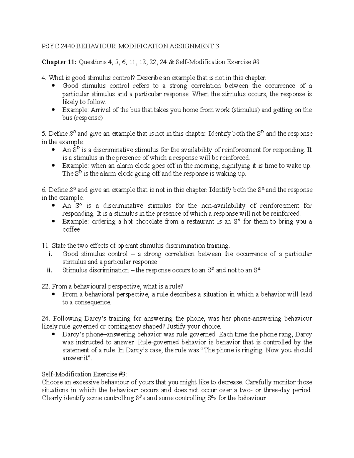 Psyc 2440 Assignments 3 Psyc 2440 Behaviour Modification Assignment 3 Chapter 11 Questions 4