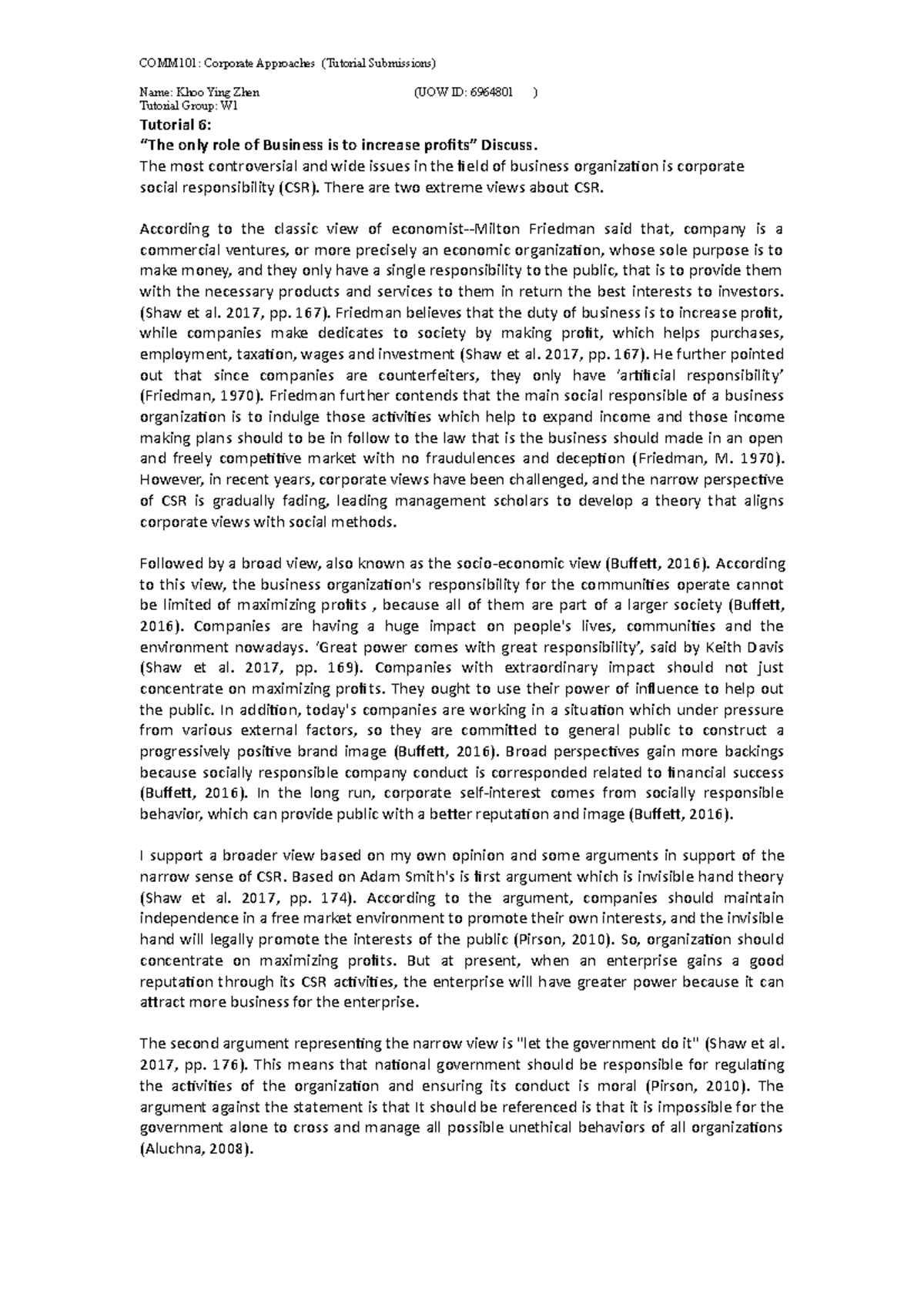 COMM Tutorial 6 - COMM101: Corporate Approaches (Tutorial Submissions ...