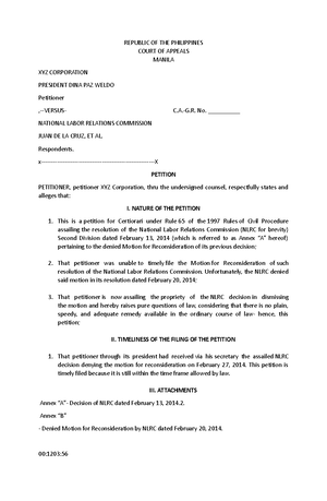 XYZ Versus NLRC - Position Paper for NLRC Case - REPUBLIC OF THE ...