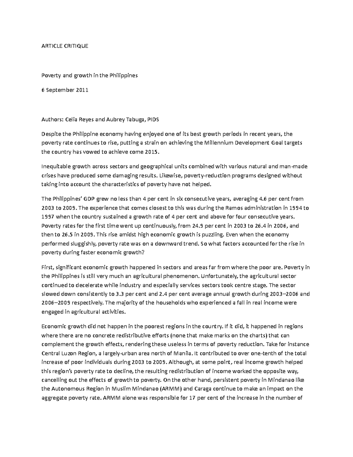 Poverty and gro-WPS Office - ARTICLE CRITIQUE Poverty and growth in the ...