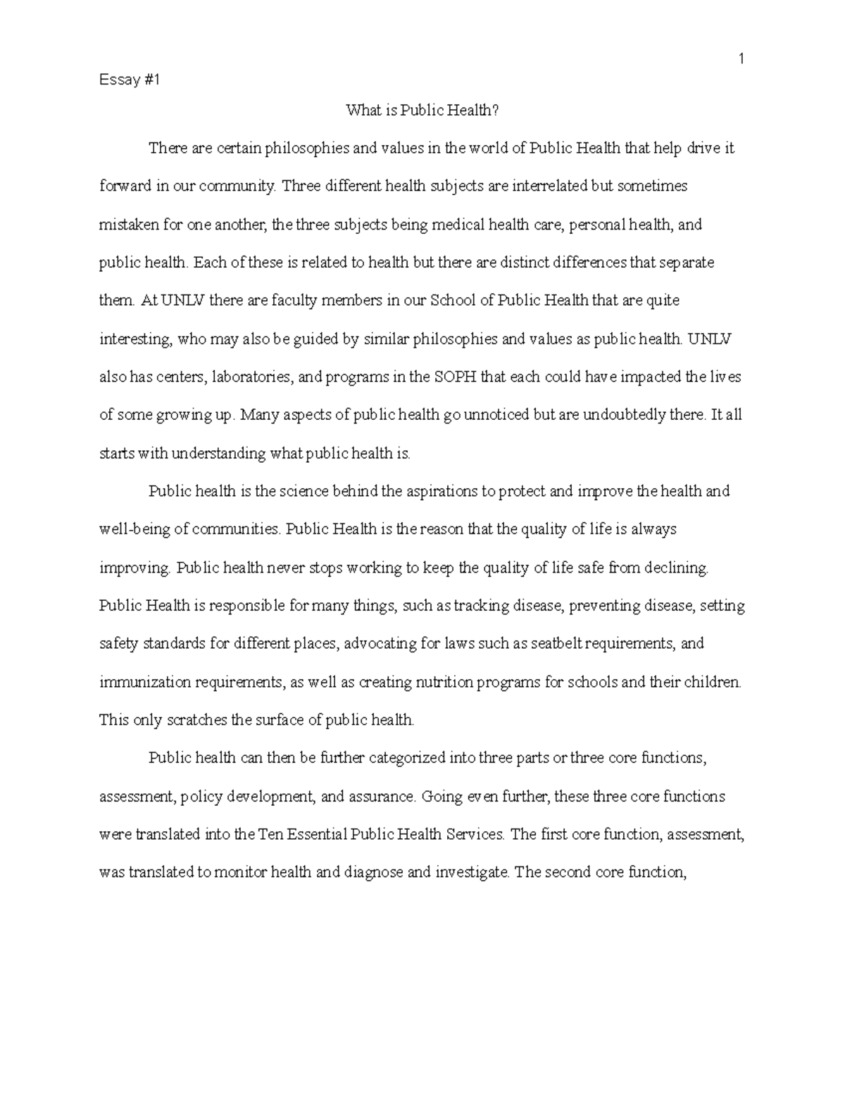 What is public health - Essay What is Public Health? There are certain ...
