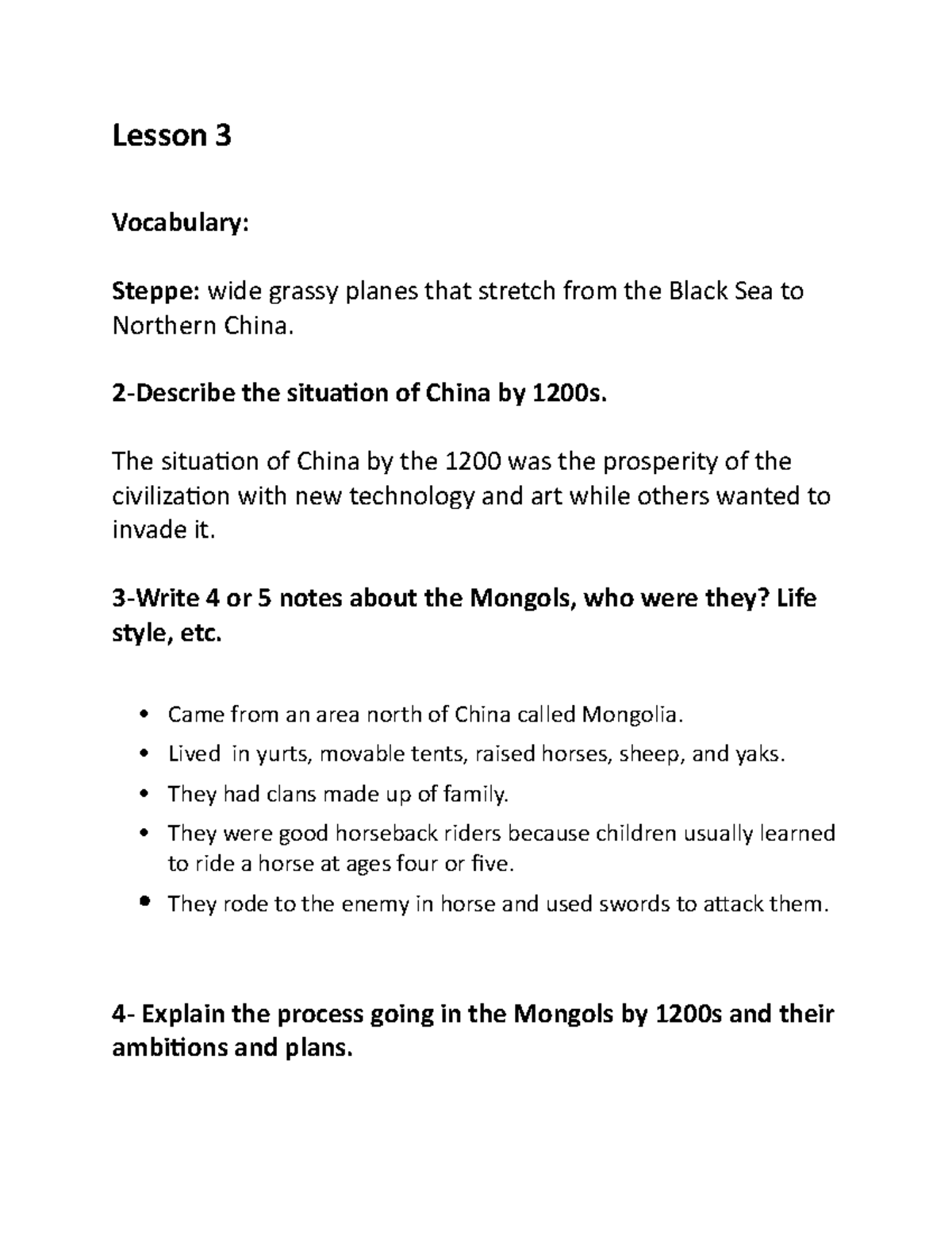 Lesson 3 ch - Lesson 3 Vocabulary: Steppe: wide grassy planes that ...