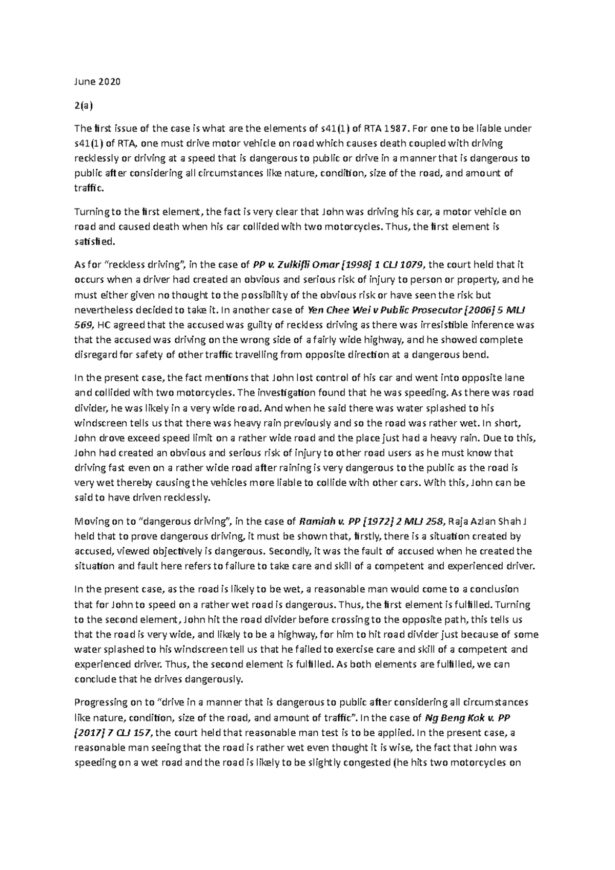 June 2020 - Good - June 2020 2(a) The first issue of the case is what ...