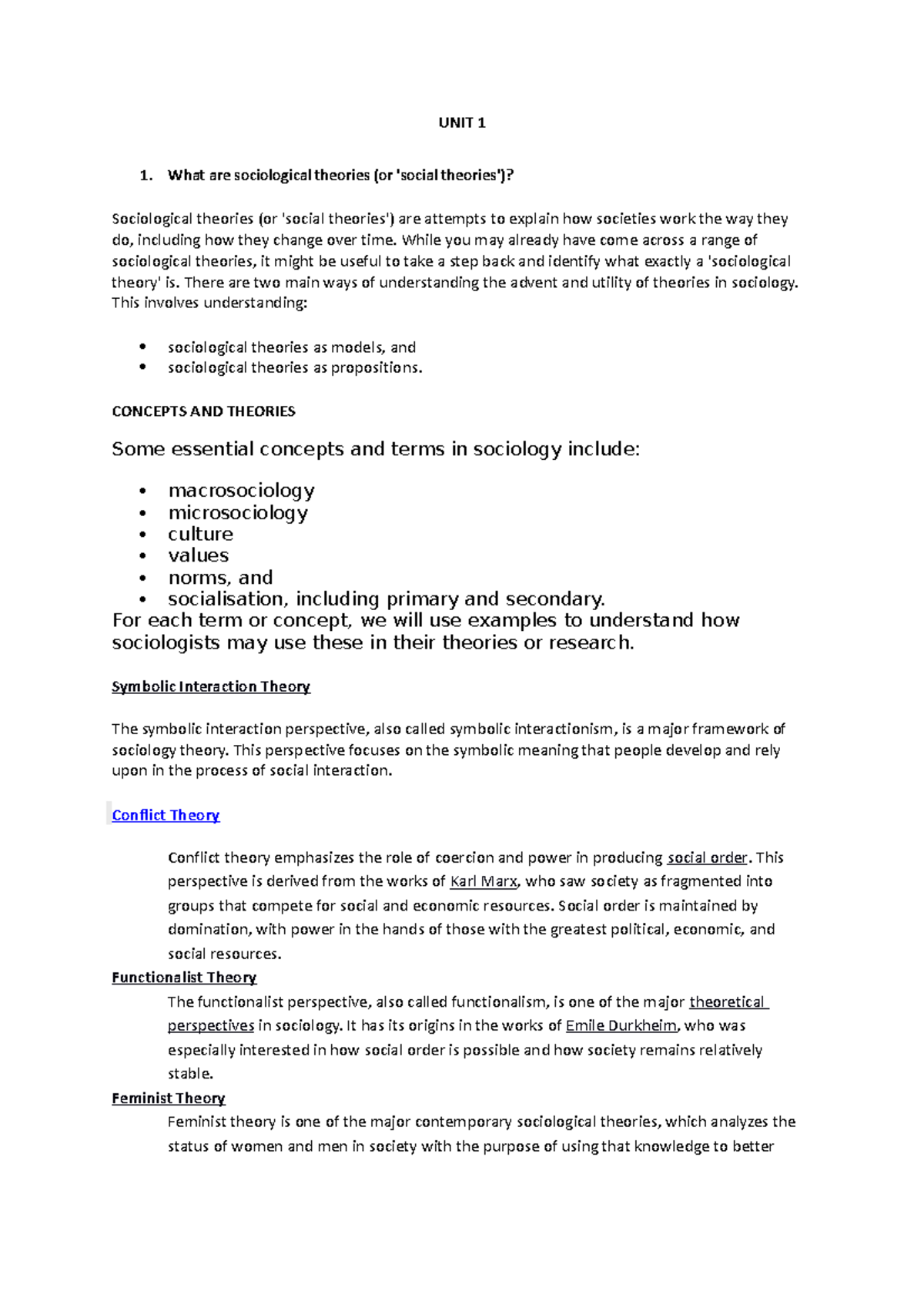 Sociology - excellent notes - UNIT 1 1. What are sociological theories ...
