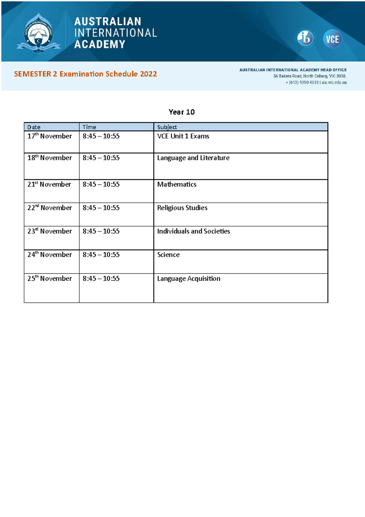 SEM2 Exam Schedule - are you serious right now - Year 10 Date Time ...