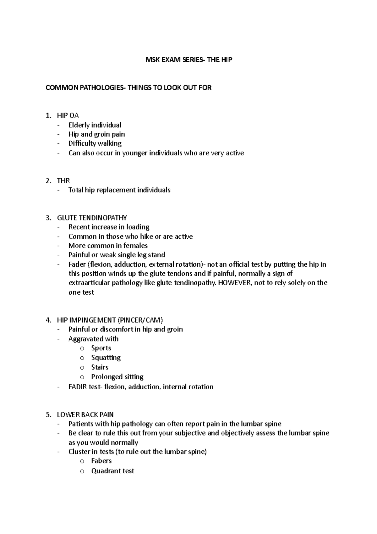 MSK EXAM Series- THE HIP - MSK EXAM SERIES- THE HIP COMMON PATHOLOGIES ...