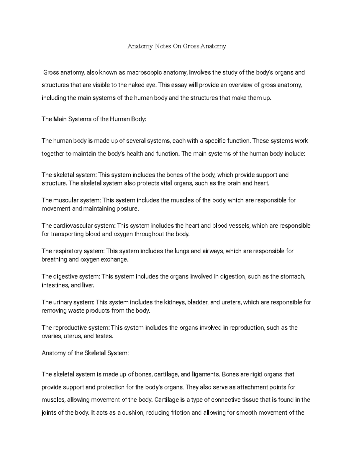 Gross Anatomy Notes - Anatomy Notes On Gross Anatomy Gross anatomy ...