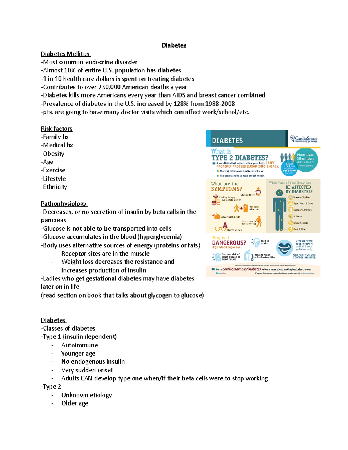 Exam 4 - Notes - Diabetes Diabetes Mellitus -Most common endocrine ...