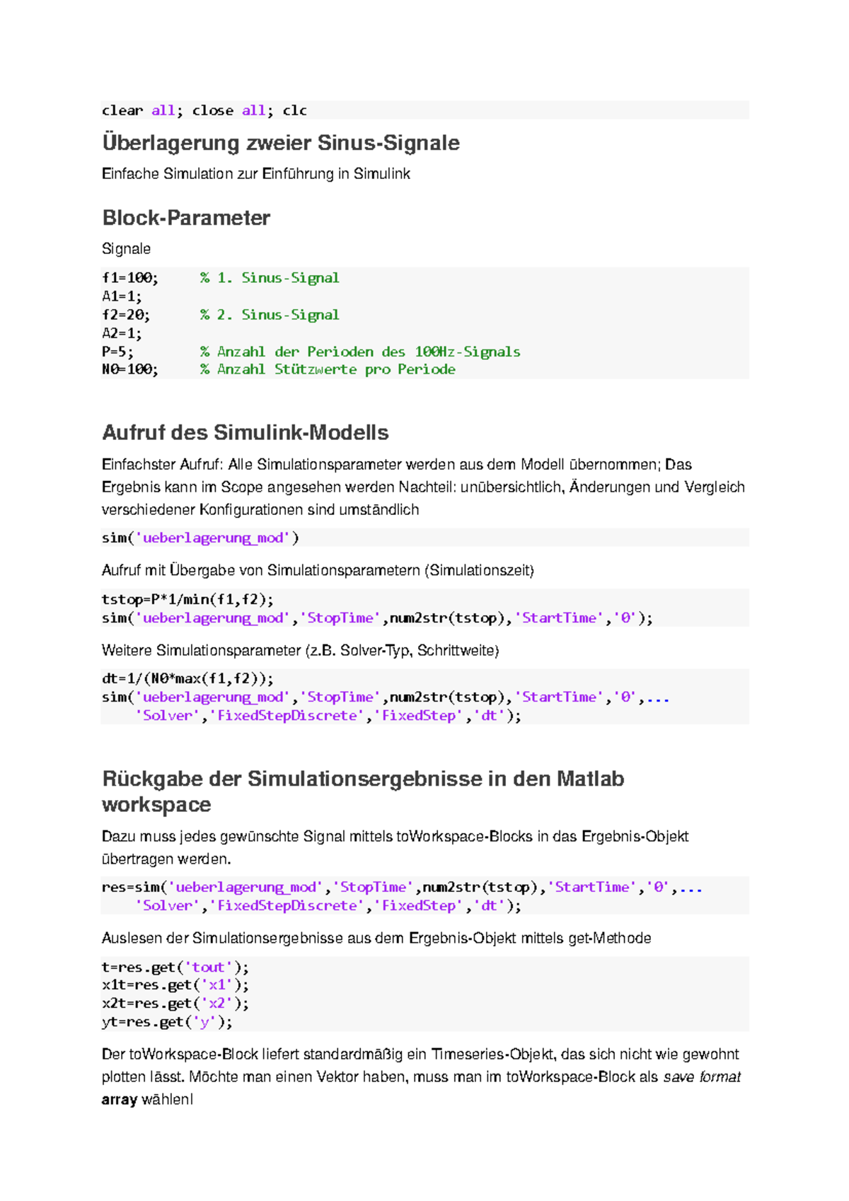 Einstieg Simulation mit Simulink - clear all; close all; clc ...