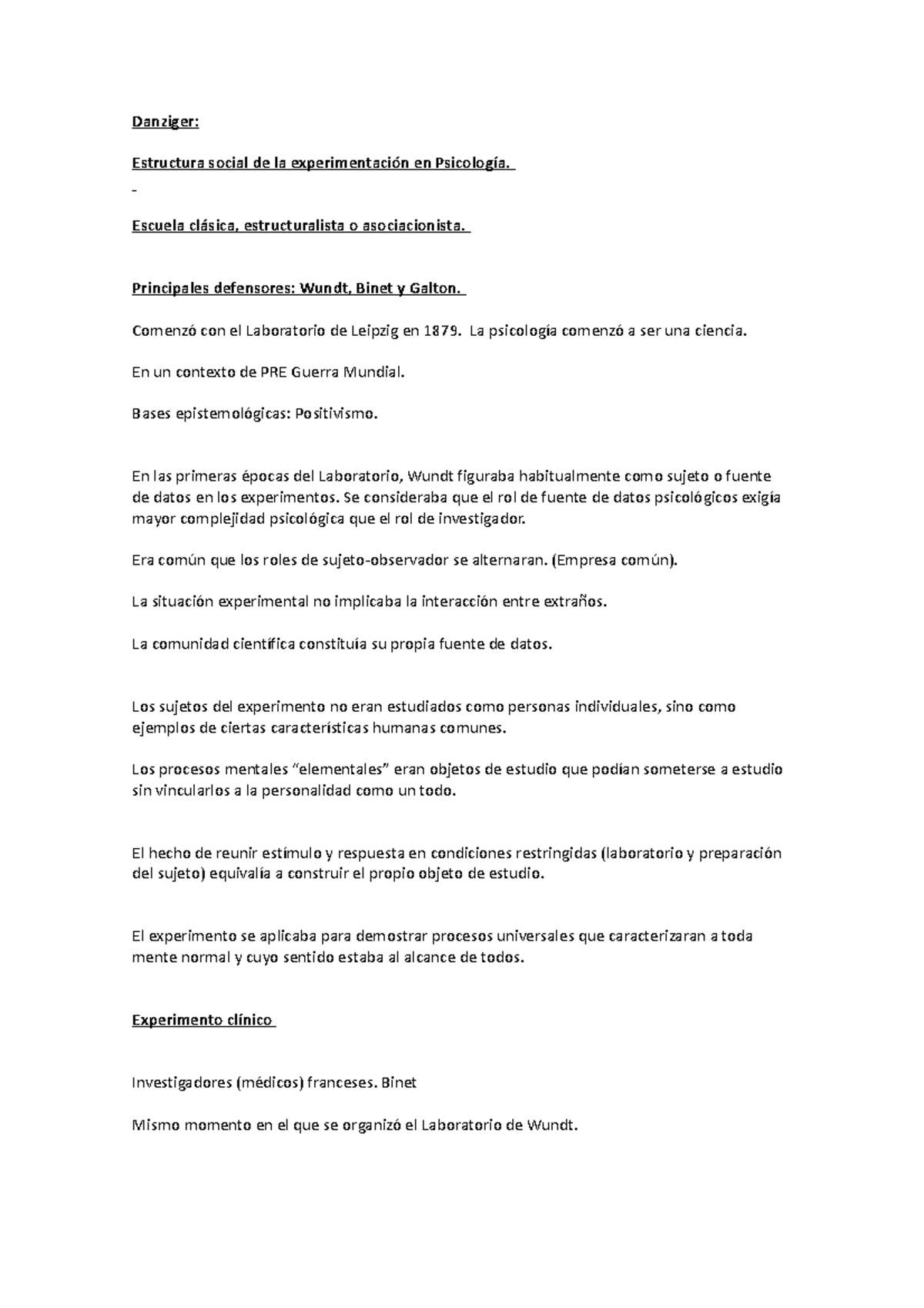 Danziger - Resumen - Danziger: Estructura social de la experimentación en Psicología. Escuela ...