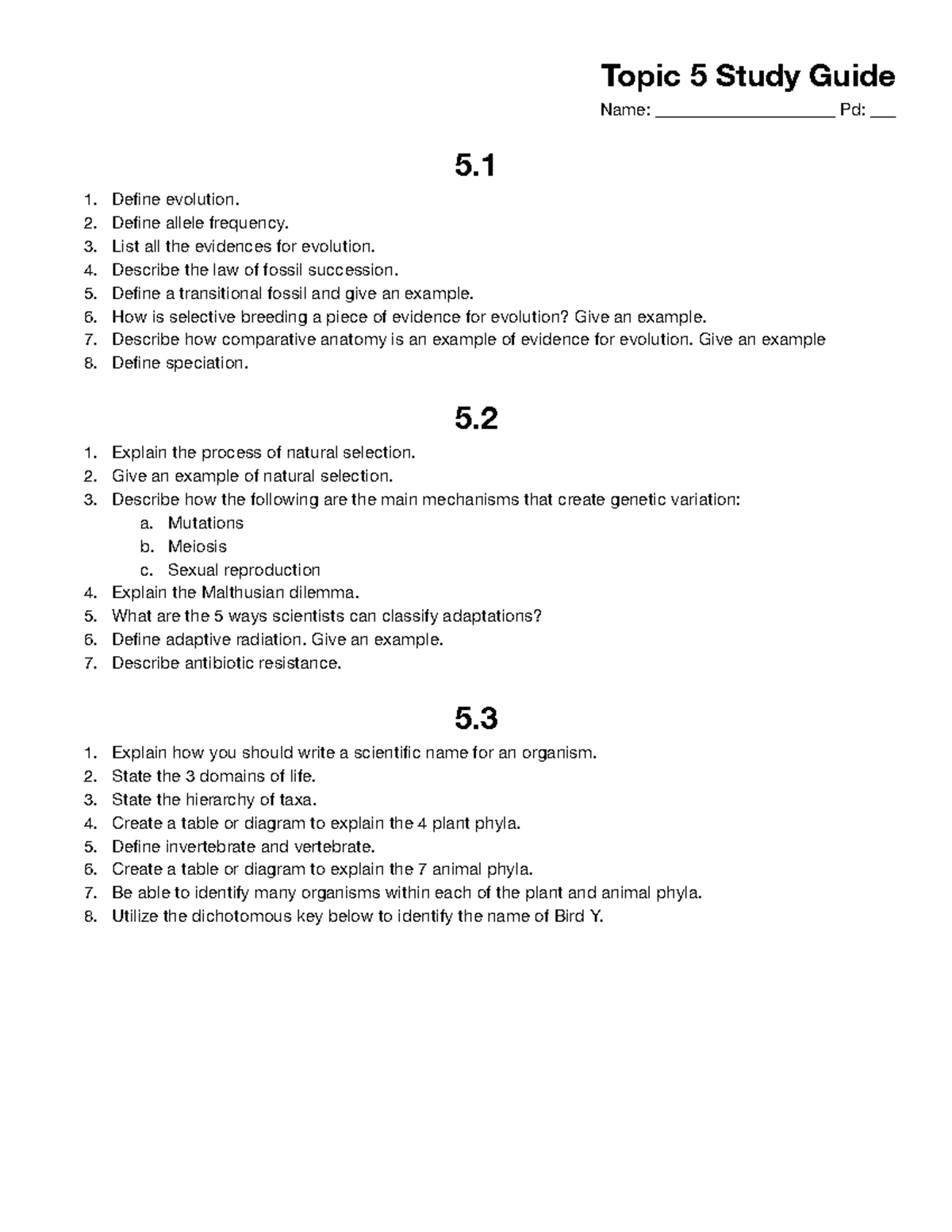 Topic 5 Study Guide Topic 5 Study Guide Name