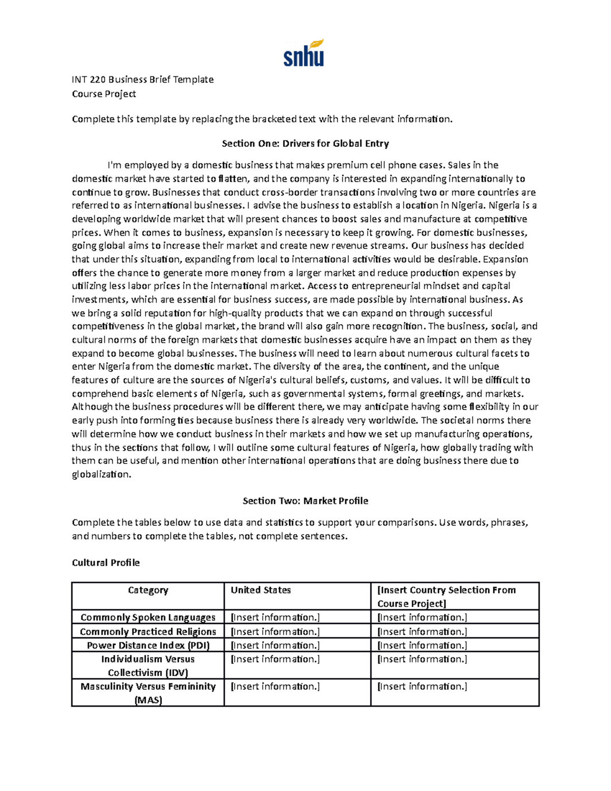 INT 220 Business Brief Template - INT 220 Business Brief Template ...