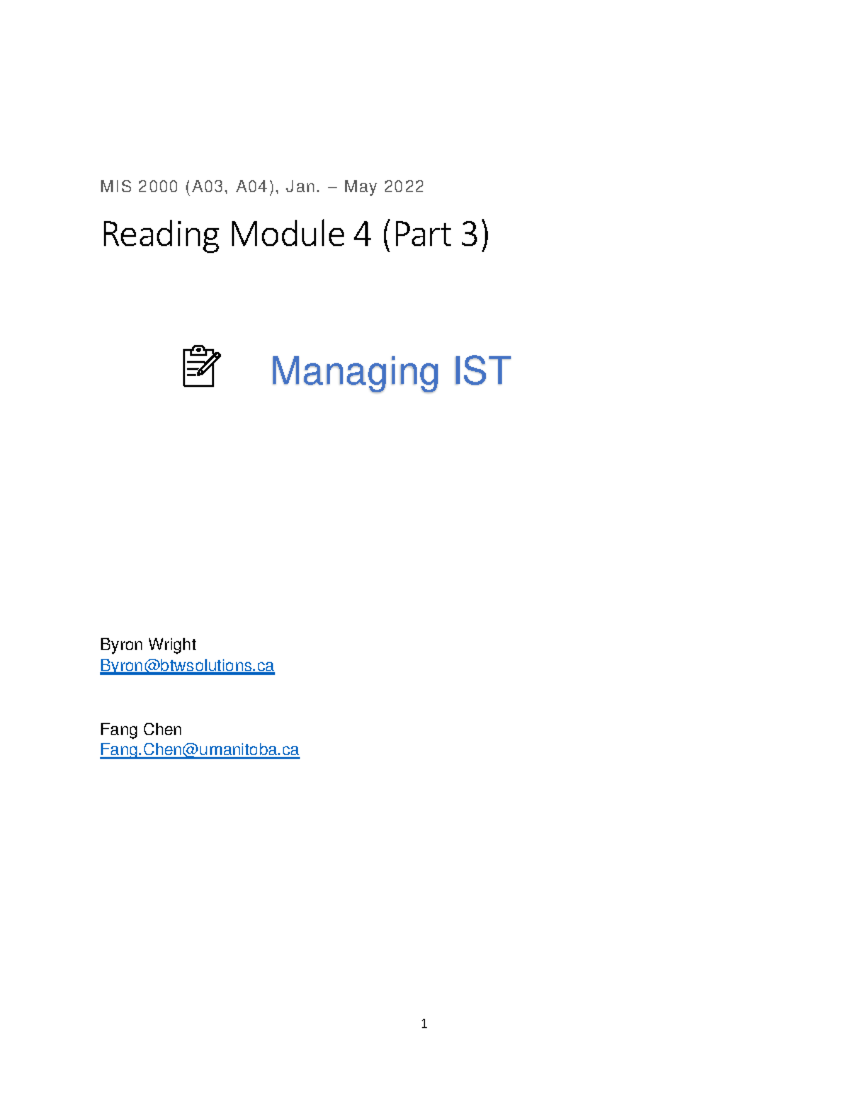 Module 4-Part3-Managing IS - MIS 2000 (A03, A04), Jan. – May 2022 ...