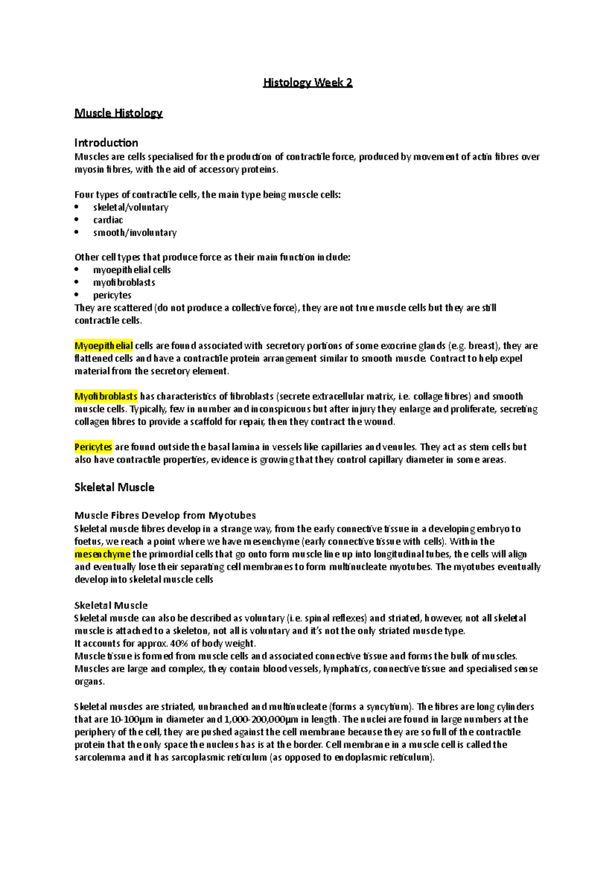 Muscle and Nervous Tissue - Histology Week 2 Muscle Histology ...
