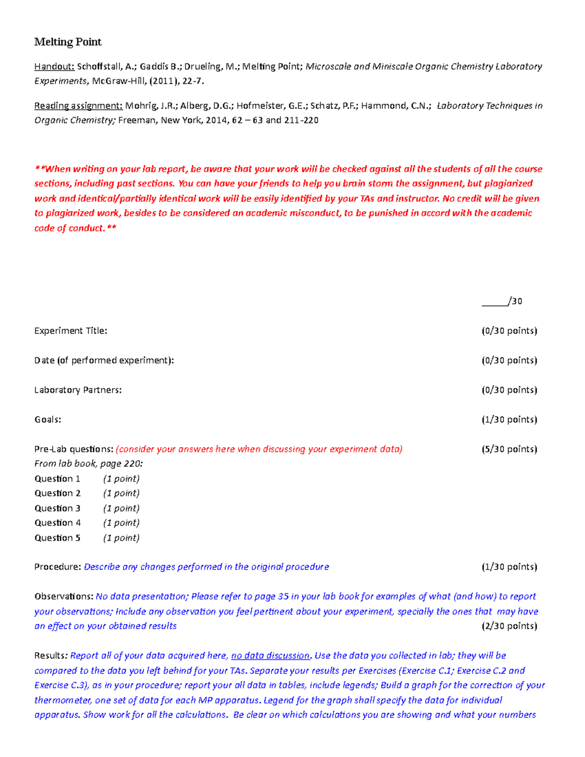 Lab Report - Melting Point - Melting Point Handout: Schoffstall, A ...