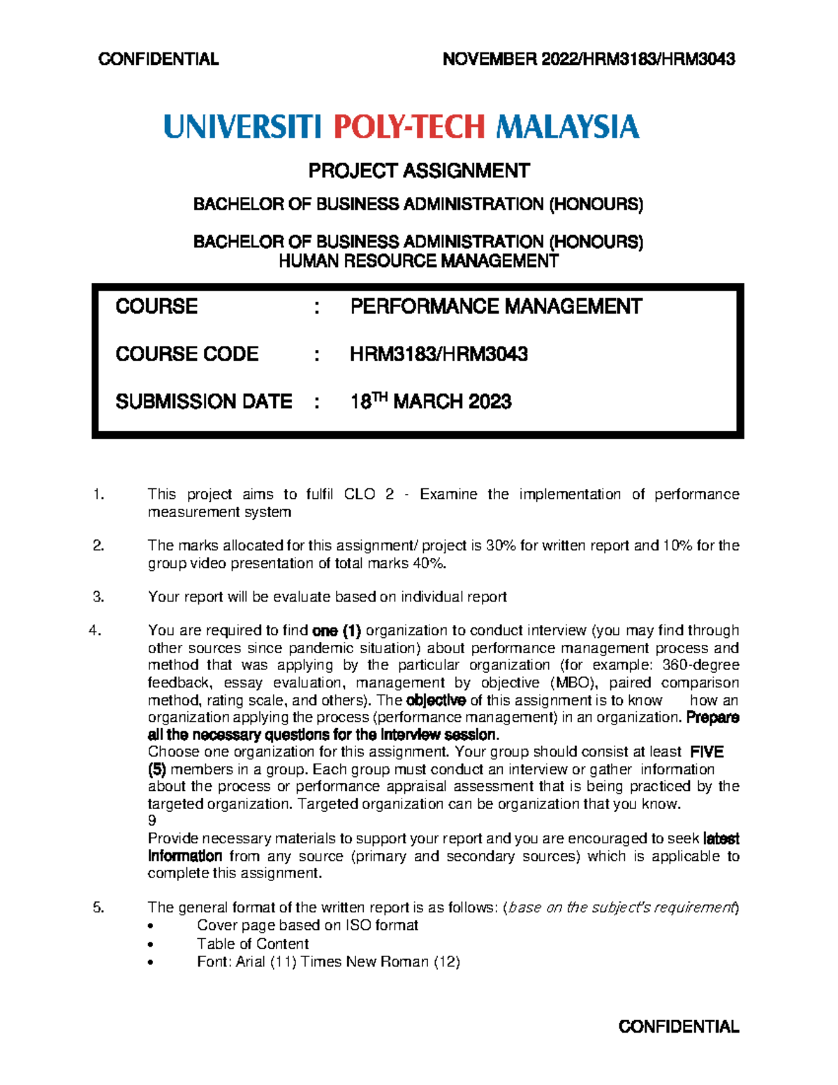 Group Assignment HRM3043 - PROJECT ASSIGNMENT BACHELOR OF BUSINESS ADMINISTRATION (HONOURS ...