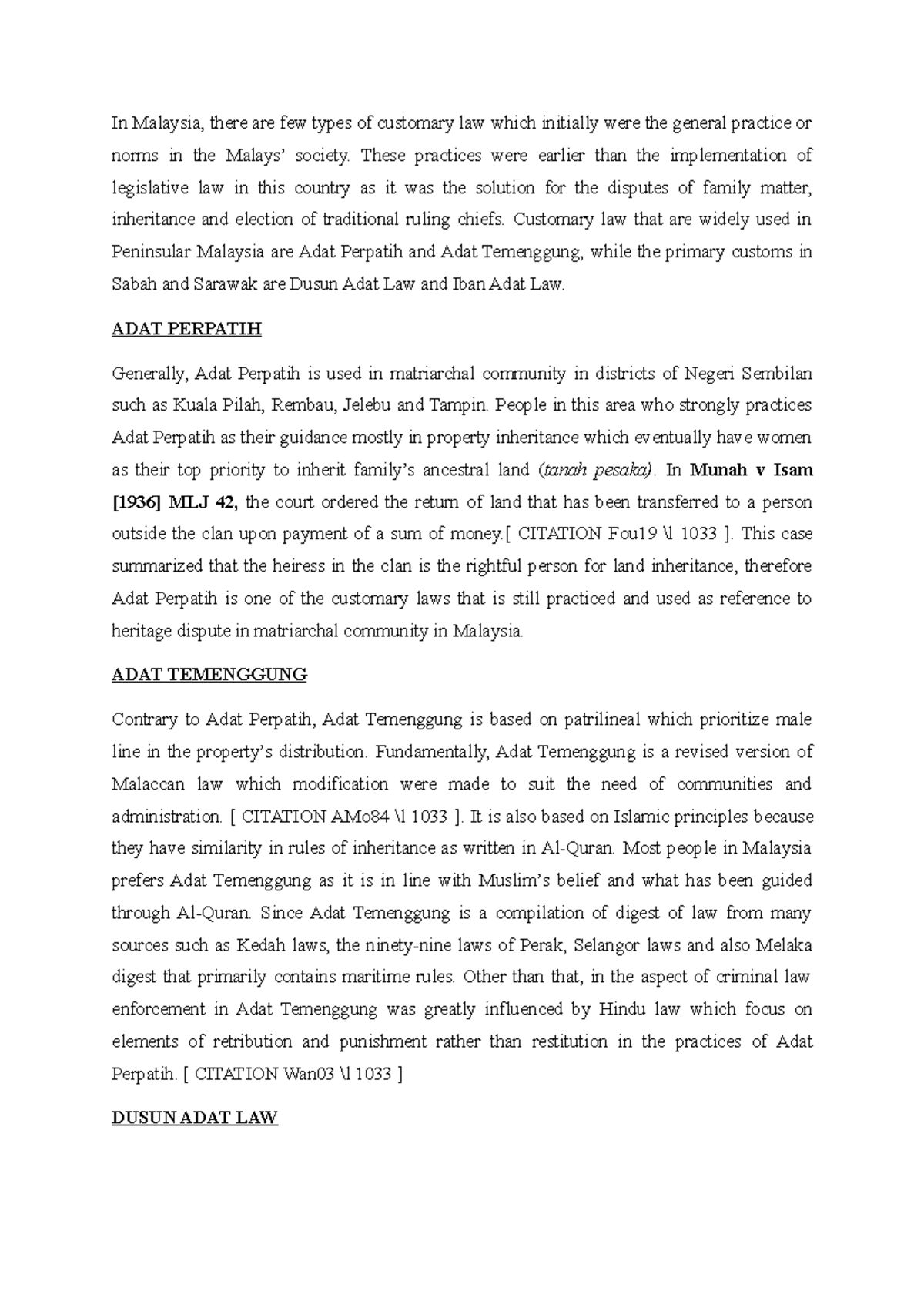 Customary law (jes) - no one - Business Law - UiTM - StuDocu