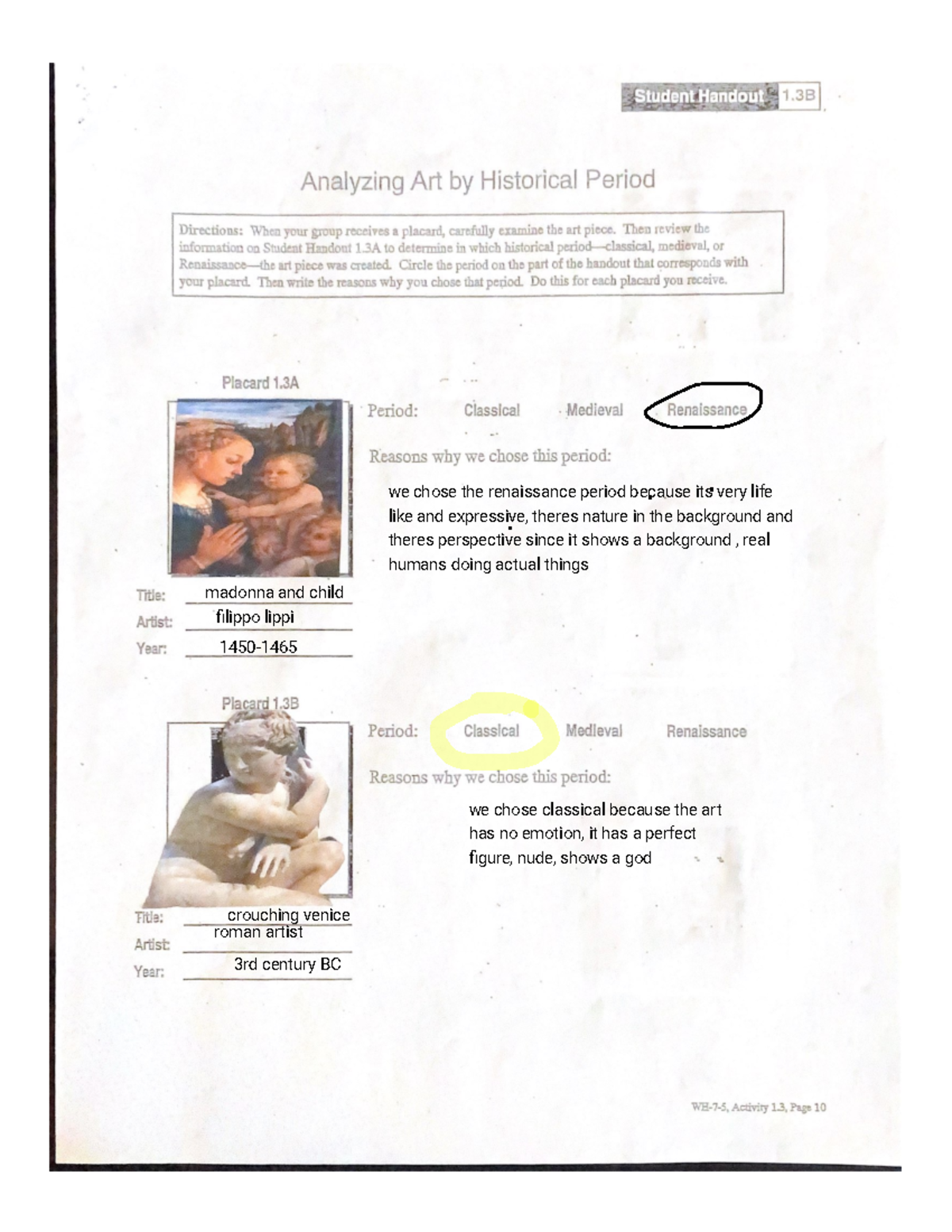 \ Analyzing Art by Historical Period Worksheets - Studocu