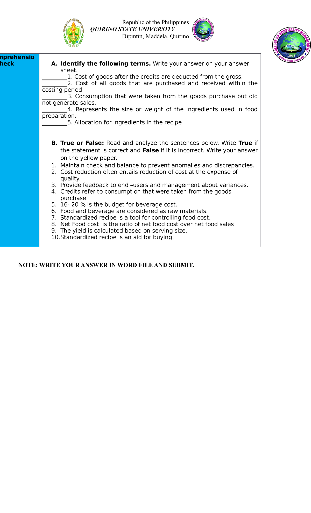 COMP. Check 2 - helps you - Republic of the Philippines QUIRINO STATE ...