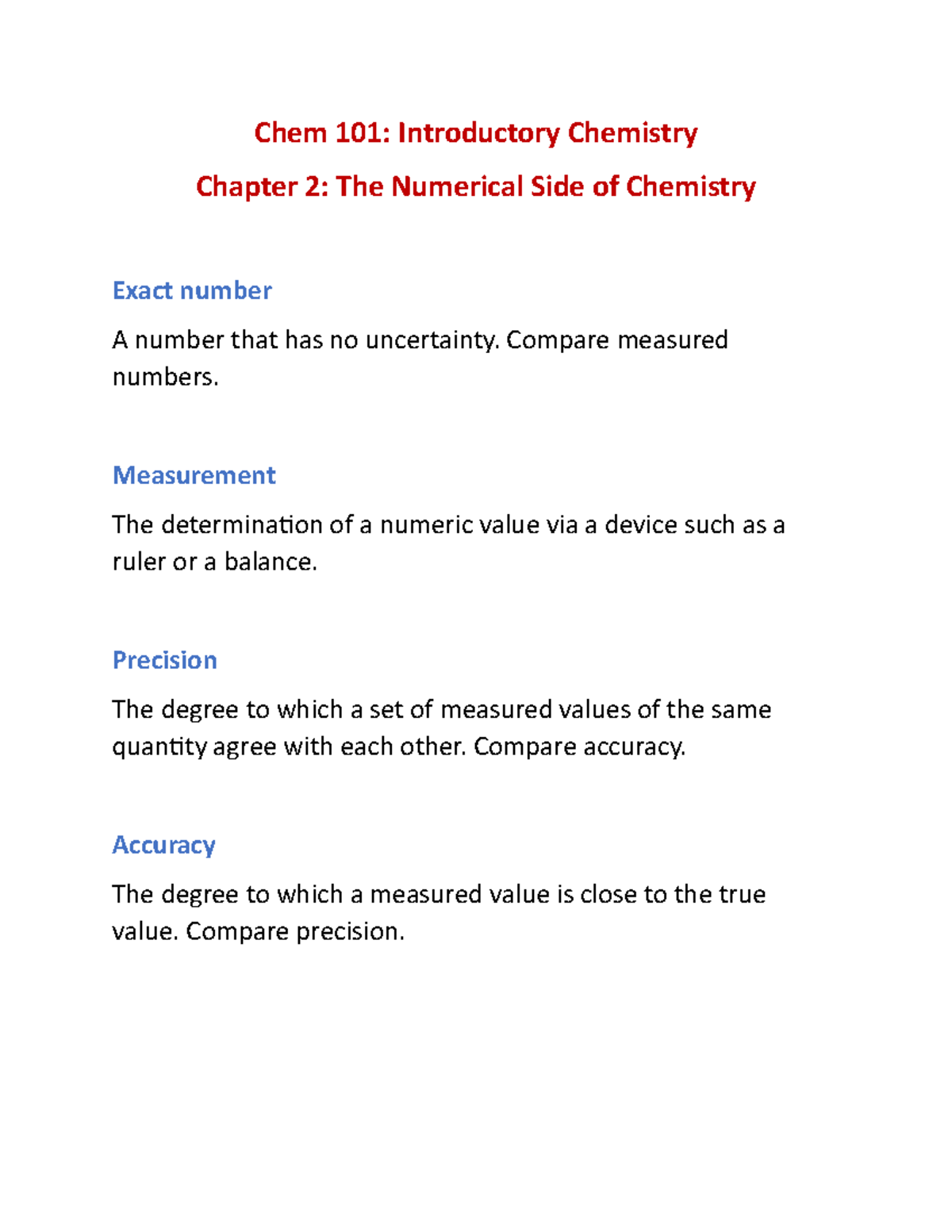 Chem 101 Ch 2 (Notes) - Introduction to Chemistry - Chem 101 ...