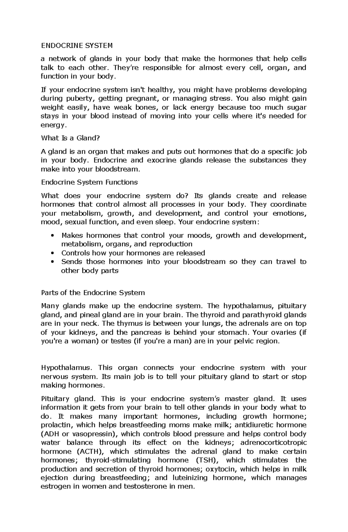 Endocrine- System - ENDOCRINE SYSTEM a network of glands in your body ...