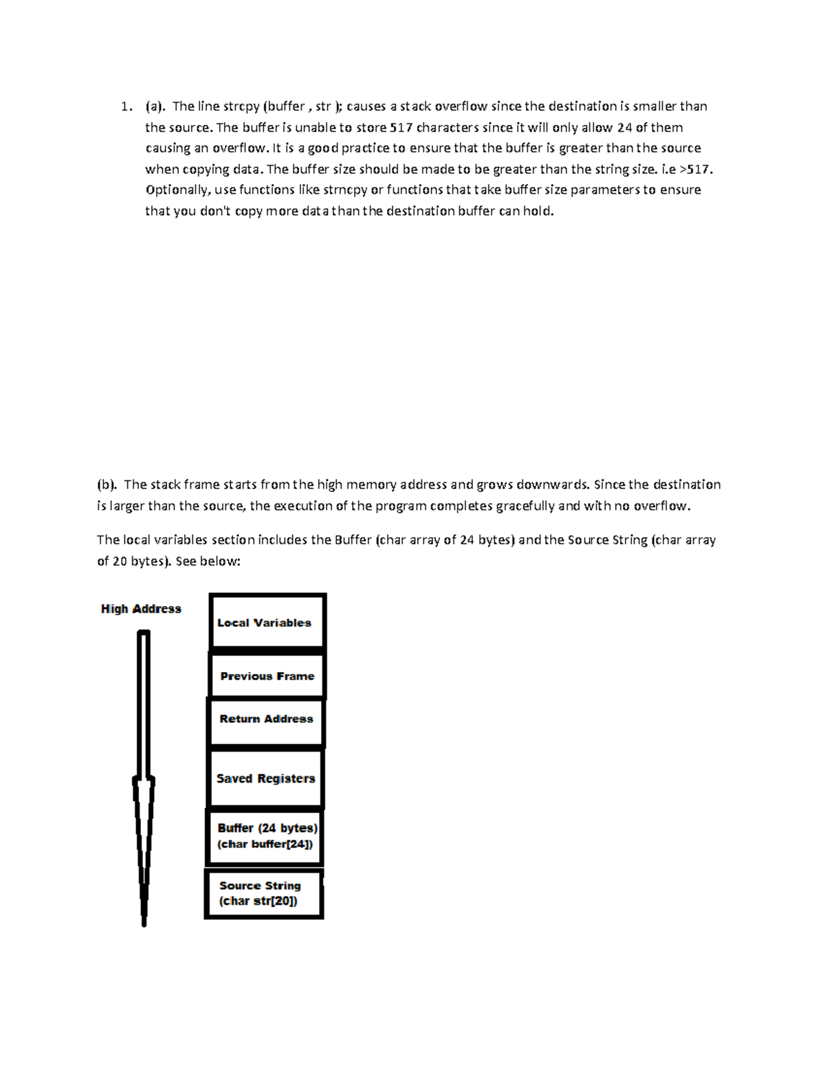 Buffer Overflow A The Line Strcpy Buffer Str Causes A Stack