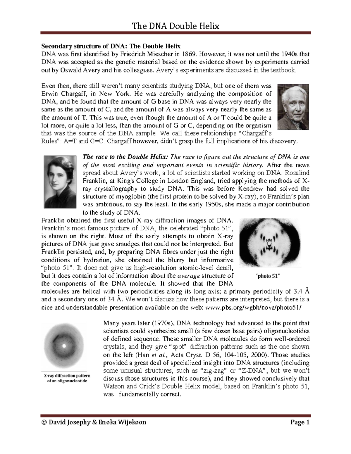The DNA double helix - lecture notes - Secondary structure of DNA: The ...