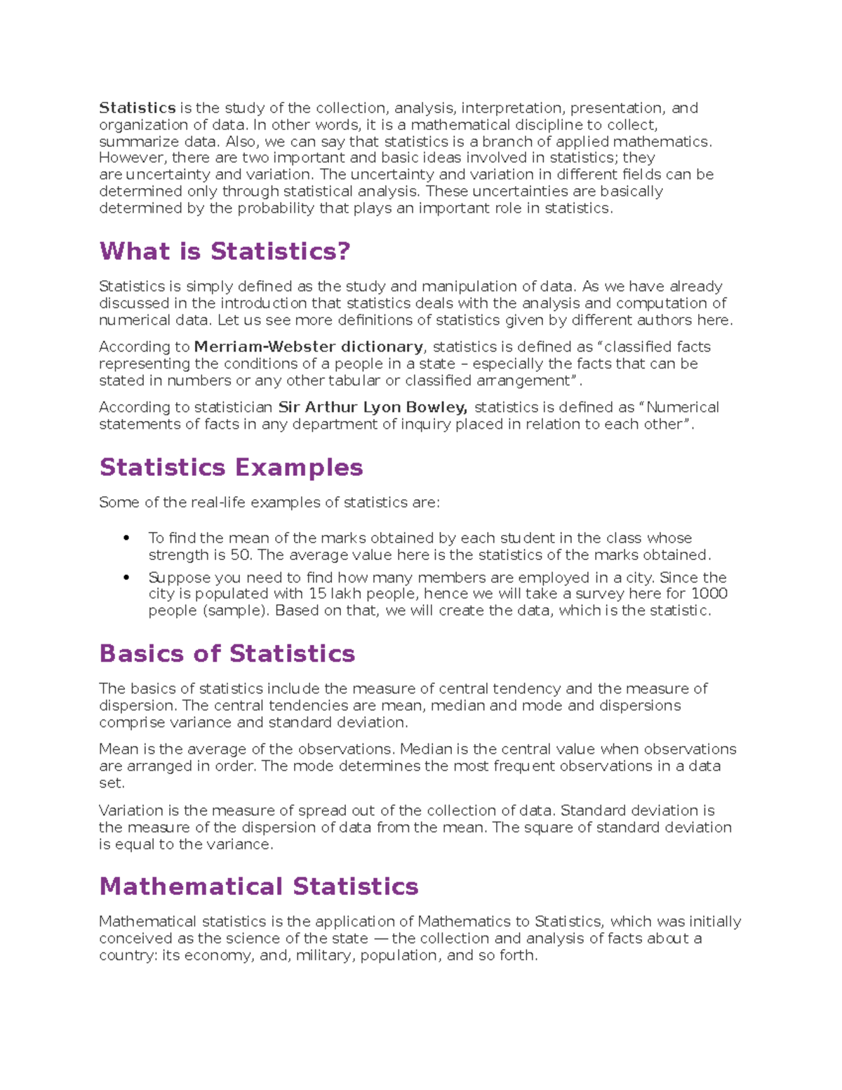 Concept of Statistics - Statistics is the study of the collection ...
