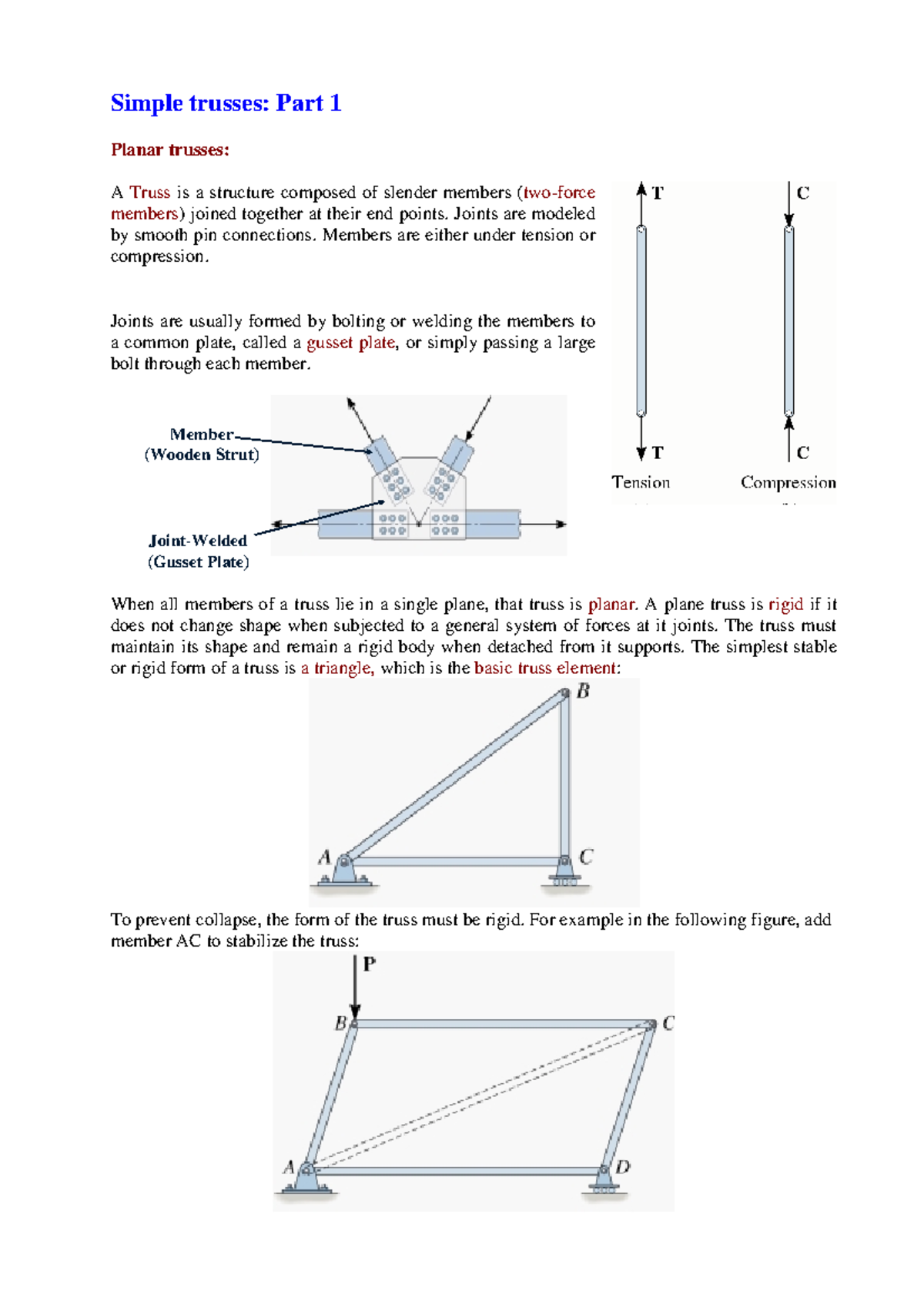 Simple Trusses - statics - Simple trusses: Part 1 Planar trusses: A ...