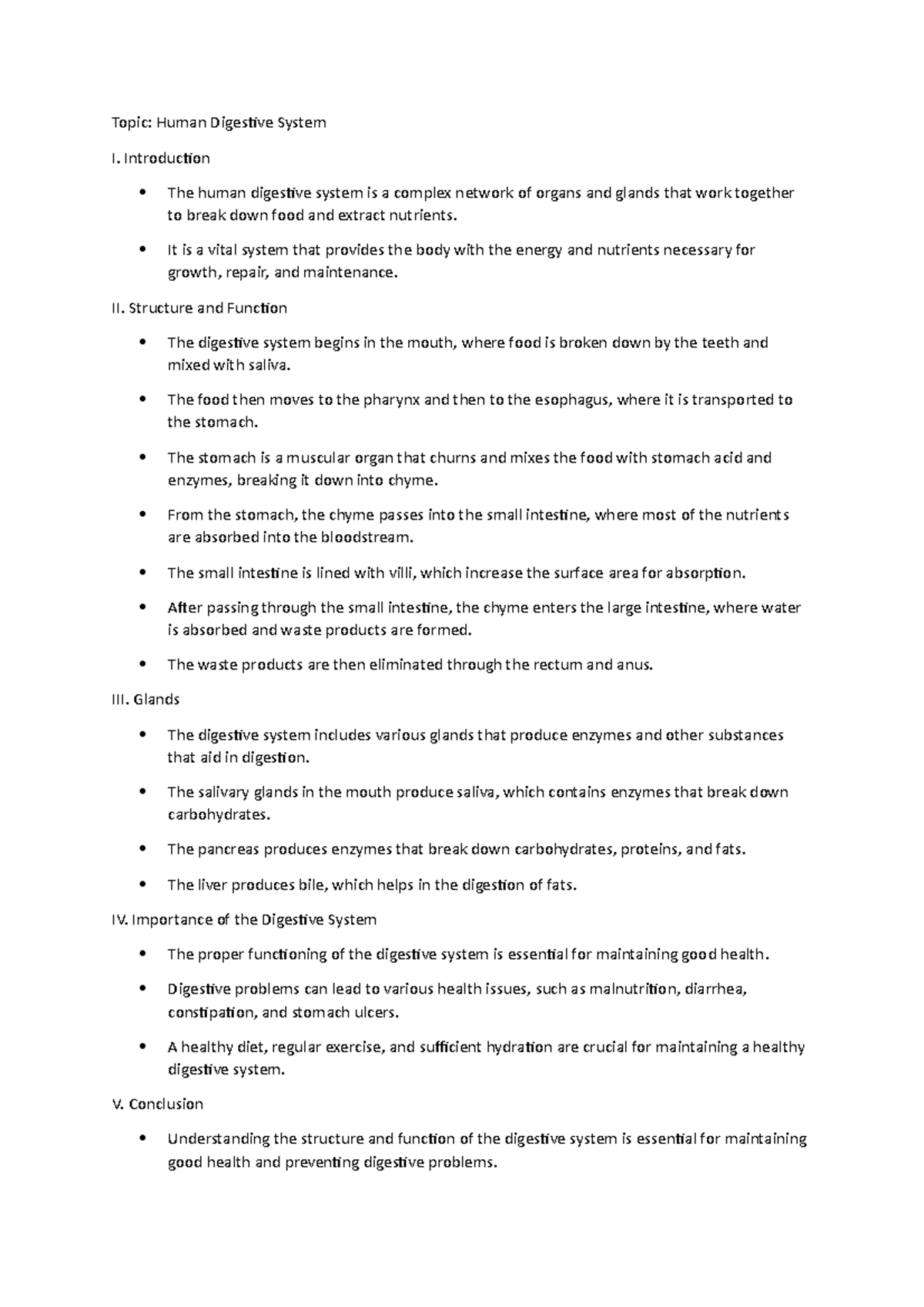 Human digestive system simple notes - Topic: Human Digestive System I ...