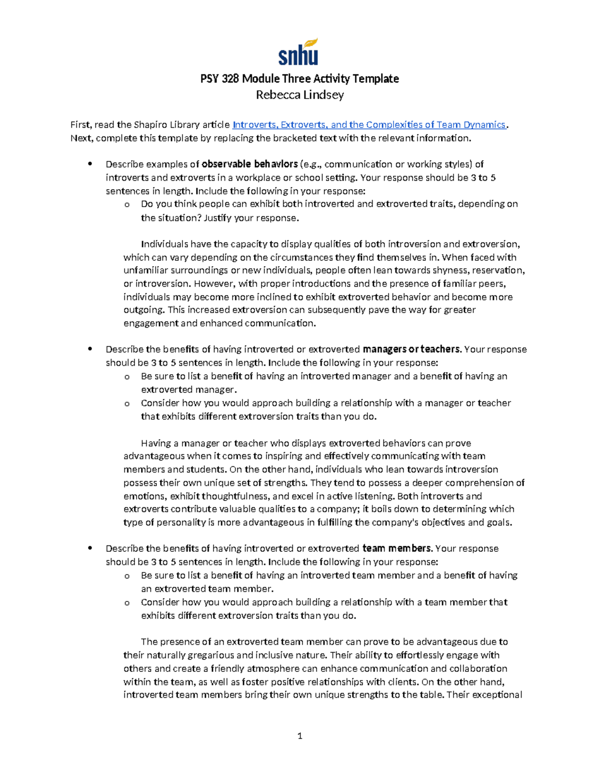PSY 328 Module Three Activity - Next, complete this template by ...