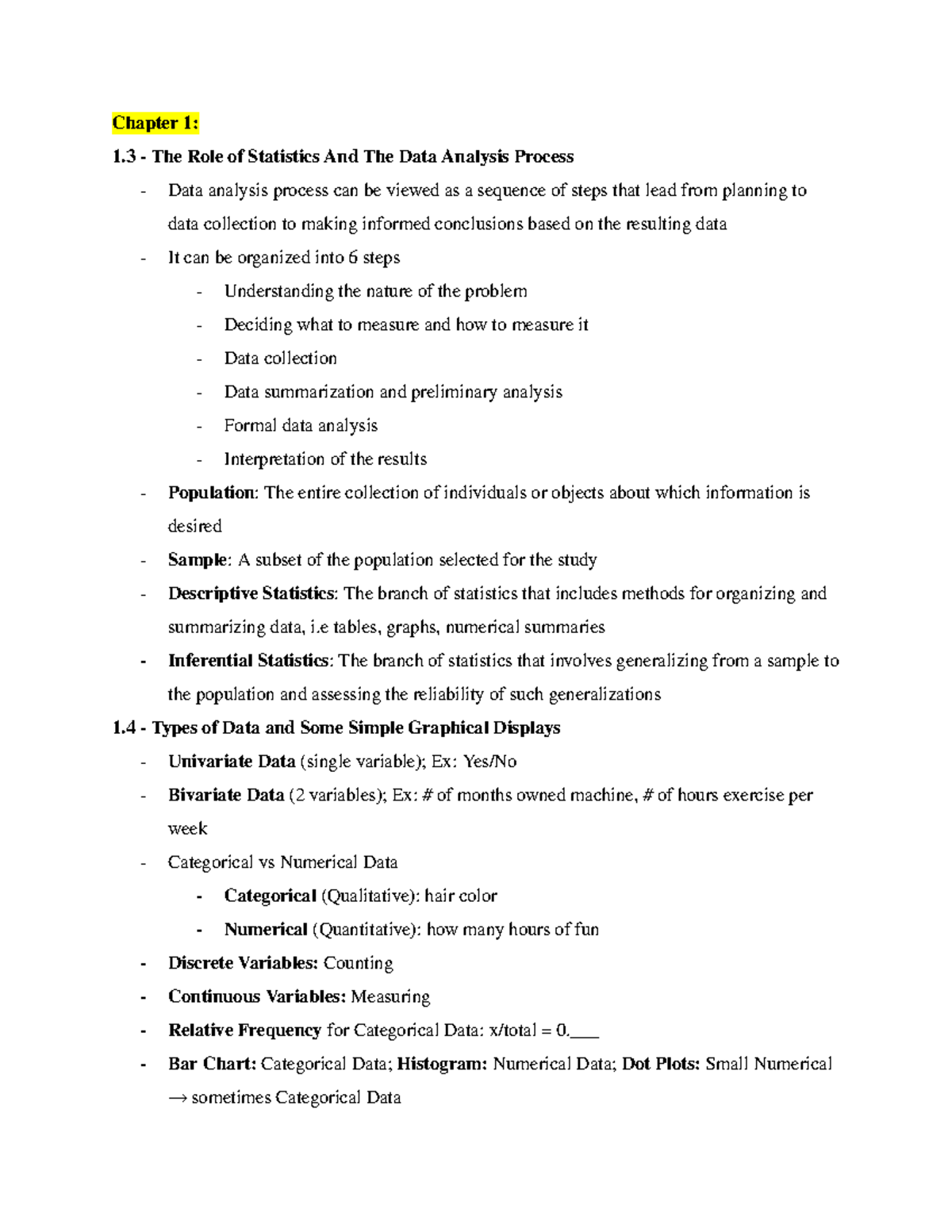 AP Stats Study Guide - Chapter 1: 1 - The Role of Statistics And The ...