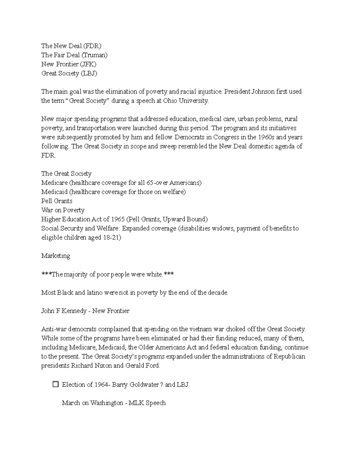 US HIST 1502 Notes 12 7 21 - The New Deal (FDR) The Fair Deal (Truman ...