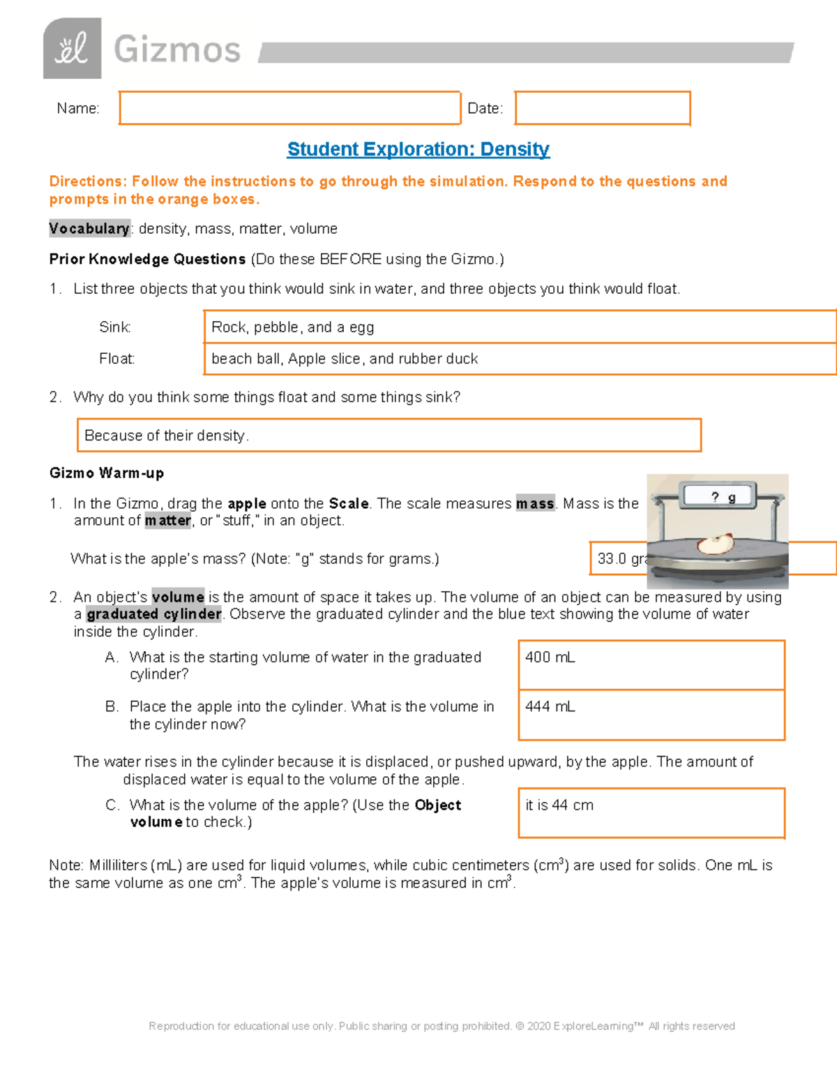 Copy of Density SE - .... - Name: Date: Student Exploration: Density ...