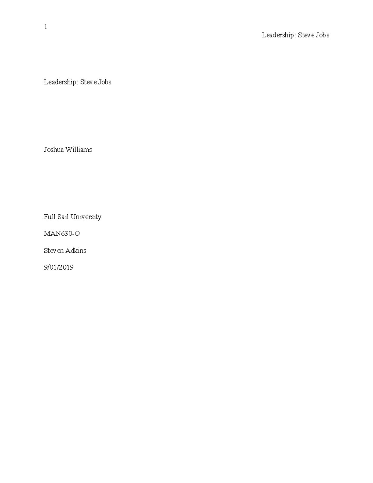 Joshua Williams Leadership Research Paper - Leadership: Steve Jobs ...