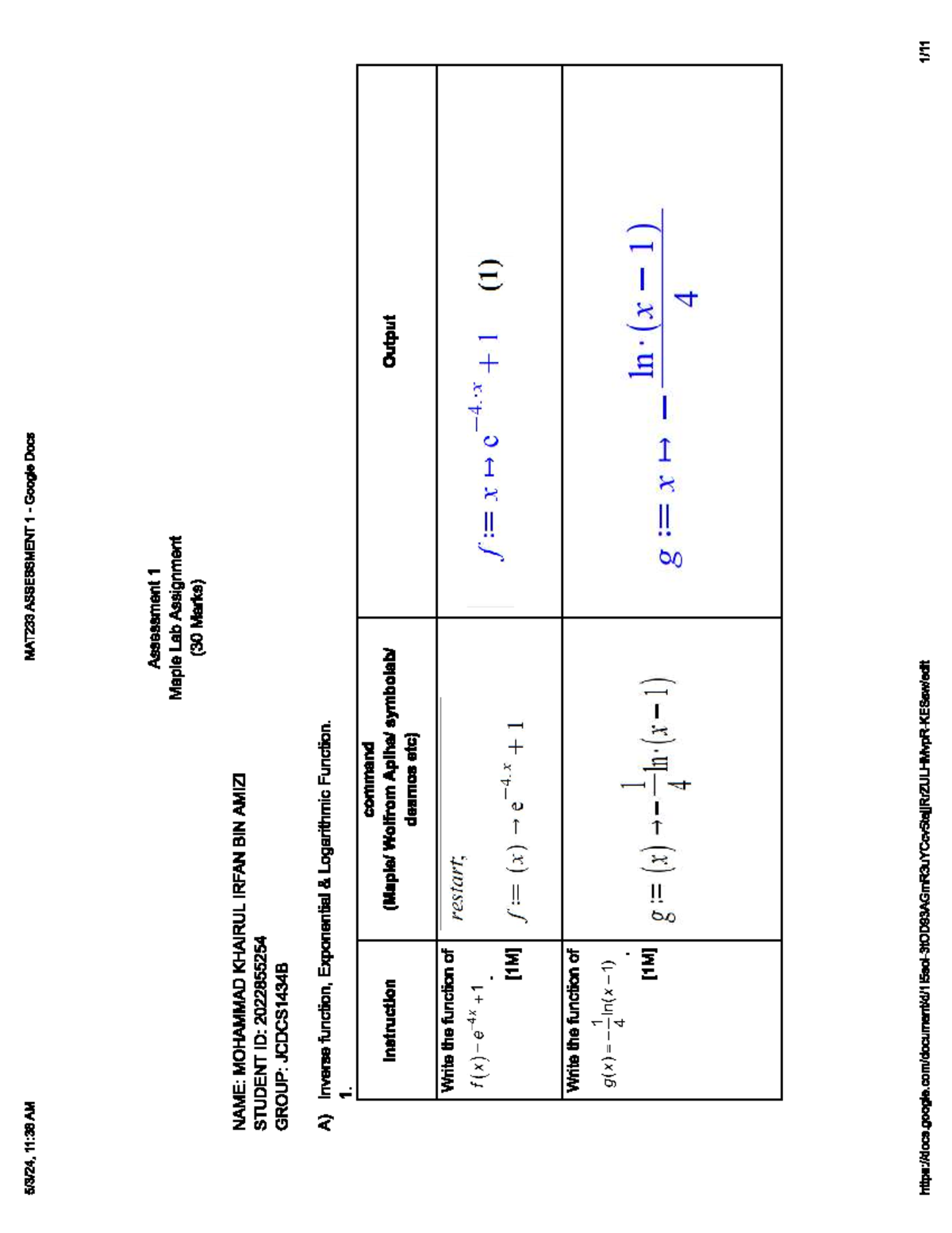 Assessment 1 MAT233 - Calculus II - Studocu