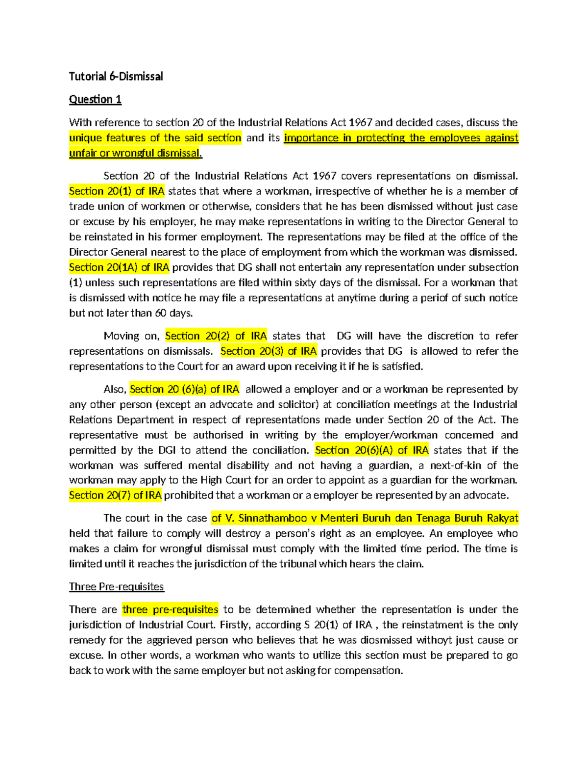 Tutorial 6 (Week 5) Dismisal docx - Tutorial 6-Dismissal Question 1 ...