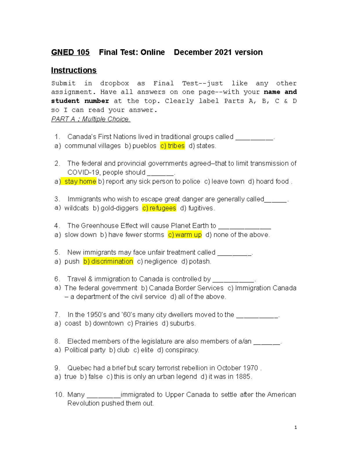 Final Decemberl 2021 - GNED 105 Final Test: Online December 2021 ...