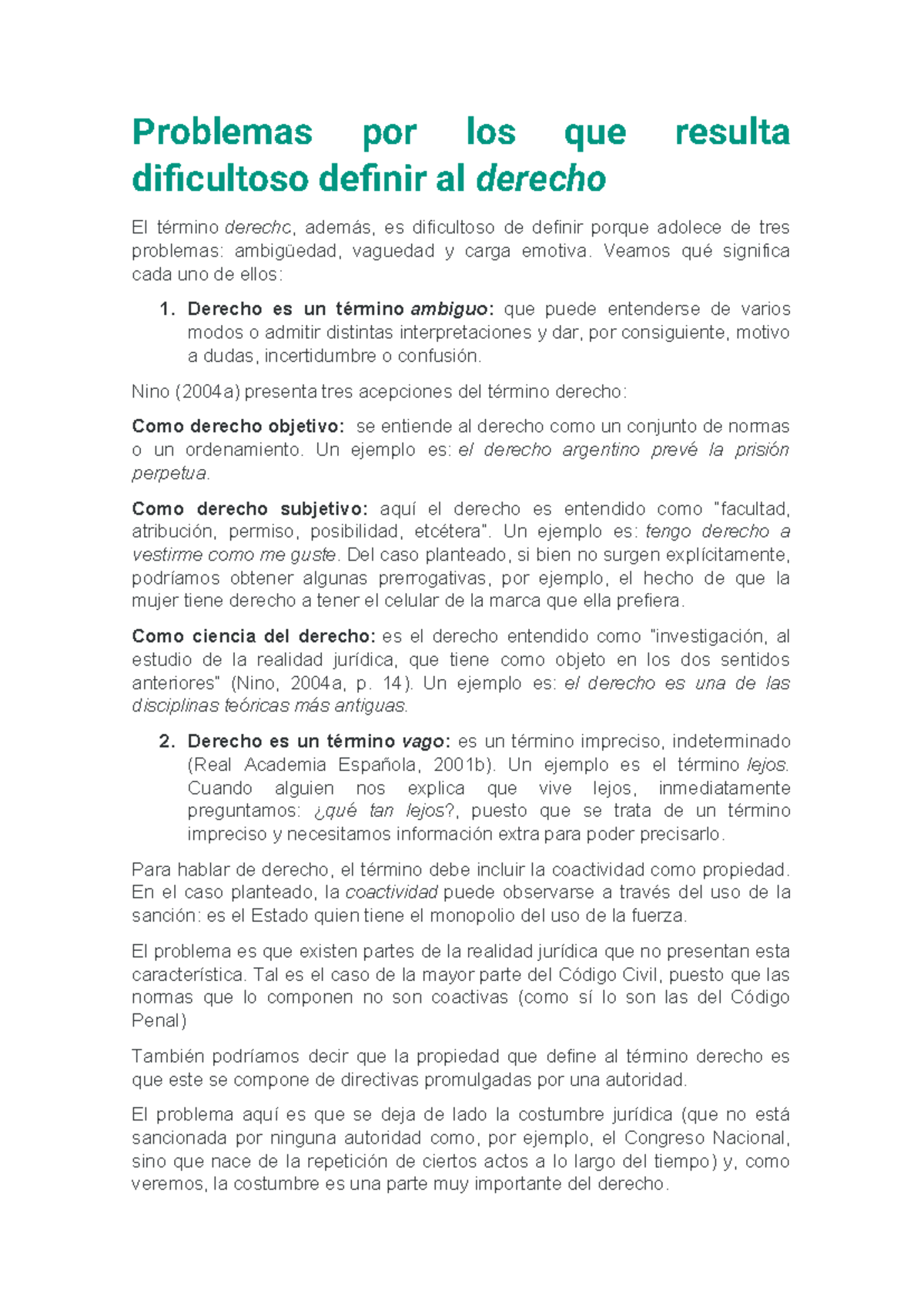 Resumen - Problemas por los que resulta dificultoso definir al derecho ...