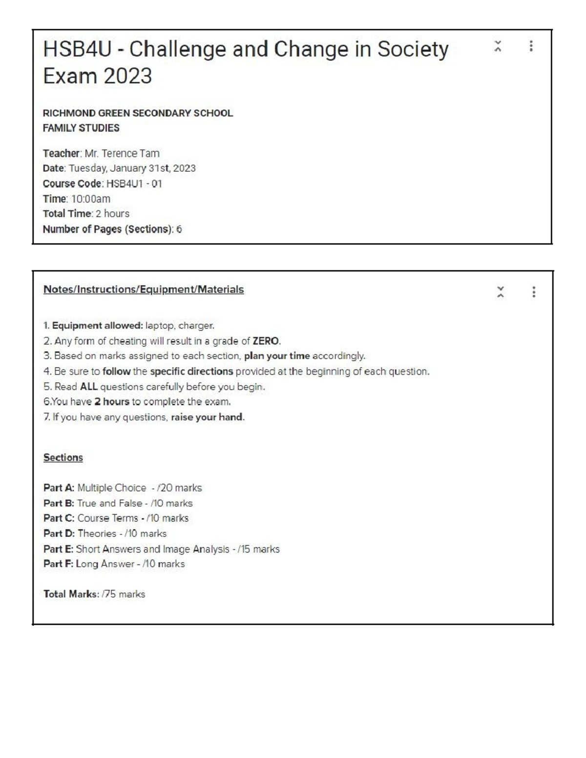 HSB4U Exam Review Sheet 2023 - HSB4U - Challenge and Change in Society ...