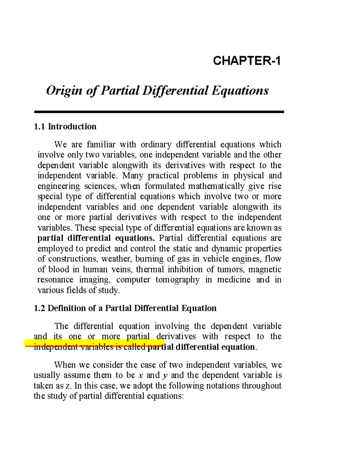Origin of partial differential equations - CHAPTER- Origin of Partial ...