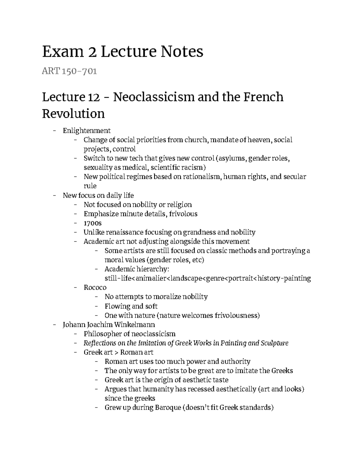 Notes for Exam 2 - ART 150 - Exam 2 Lecture Notes ART 150- Lecture 12 ...