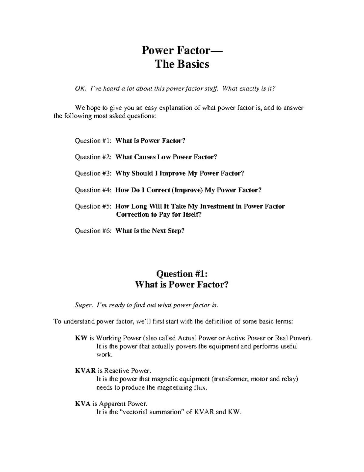 Power Factor Basics - Apuntes - Power Factor— The Basics OK. I’ve heard ...