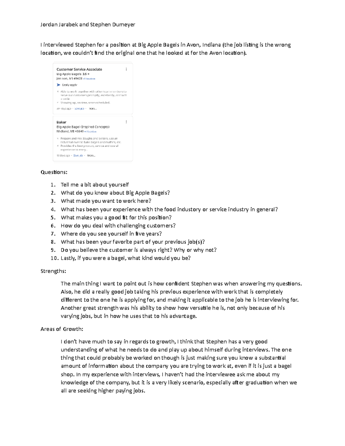 Mock Interview Reflection-1 - Jordan Jarabek and Stephen Dumeyer I ...