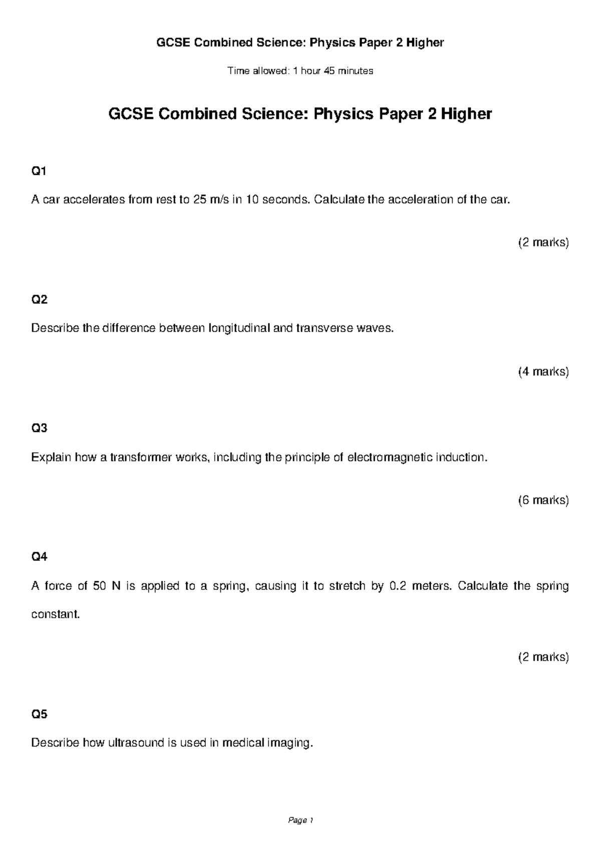 AQA GCSE Combined Science Physics Paper 2 Higher - GCSE Combined ...