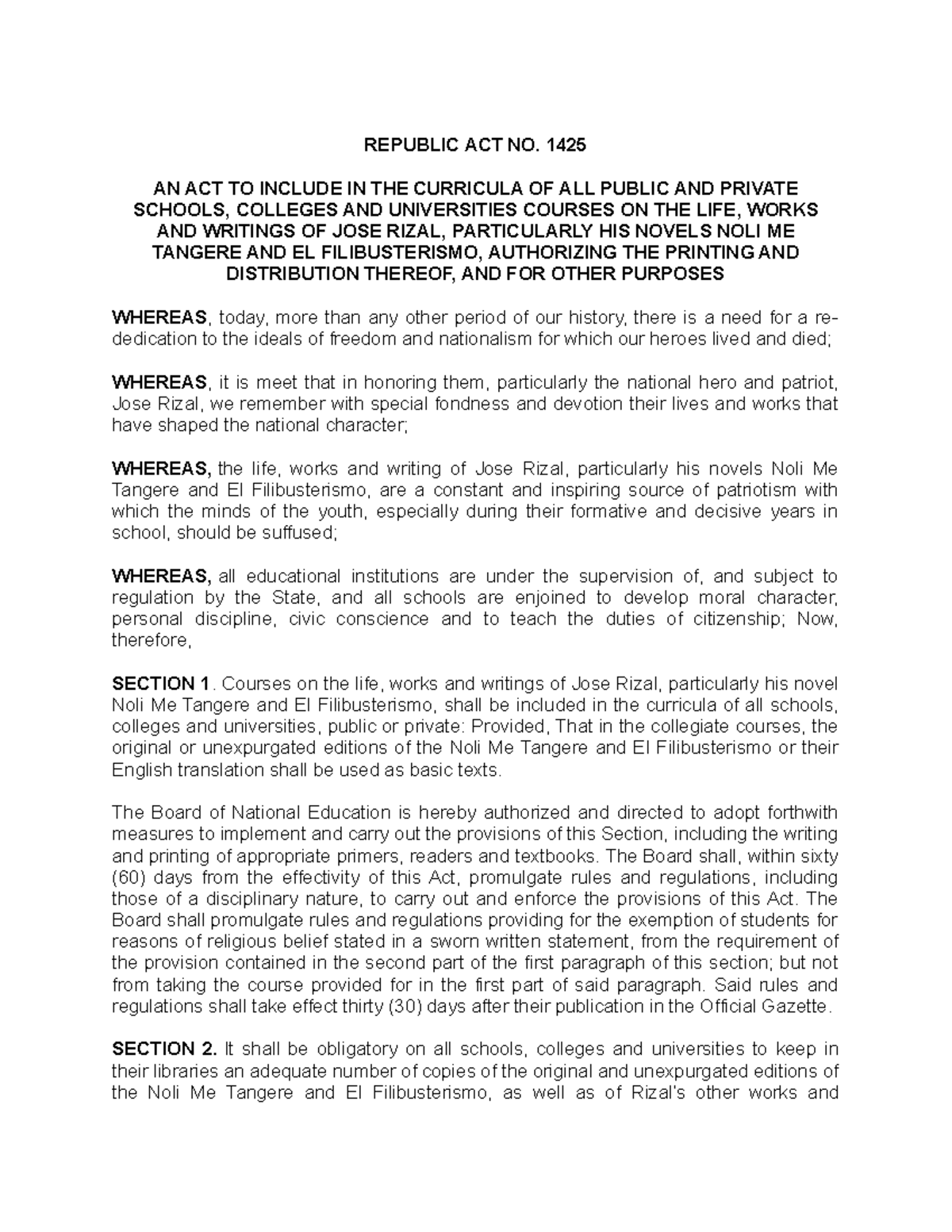 RA 1425 - About the RA 1425 - REPUBLIC ACT NO. 1425 AN ACT TO INCLUDE ...