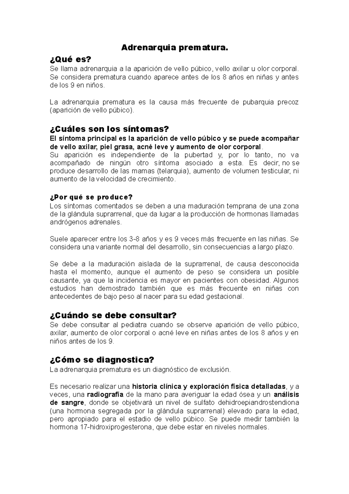 Adrenarquia peematura - ¿Qué es? Se llama adrenarquia a la aparición de ...